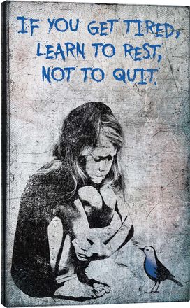 Posterlounge Banksy - If you get tired, learn to rest Leinwandbild von Pineapple Licensing 20 x 30 cm Blau Wandbilder Wanddeko