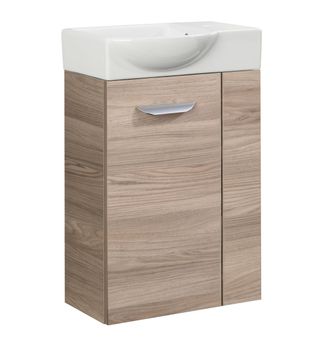 Fackelmann Luxor Gäste-WC Set 2 Teile - Waschtischunterschrank in Holz Braun mit Waschbecken aus Keramik - SBC Waschbeckenunterschrank schmal - Türanschlag Links