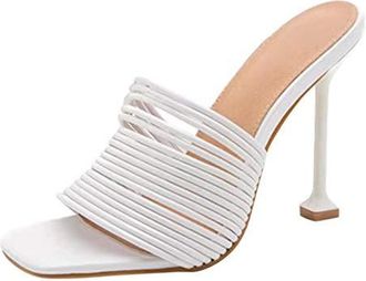 Generic Sandales &agrave; talons hauts pour femme - Sandales tendance &agrave; bride fine - Bout carr&eacute; - Sandales &agrave; bout ouvert - Sandales en cuir de couleur unie - Chaussu