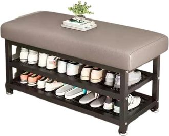 Generic Schuhbank, Eingangsbank, Schuhbank mit gepolsterter Sitzfläche, Metallrahmen, Stabiler Stütztrennwand, Hohlraum, Fachdesign, geeignet für Eingangskorr