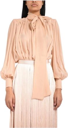 Elisabetta Franchi Femme, Blouses et Chemises, Beige, Taille: 38 FR Body en Georgette de Soie avec Ceinture