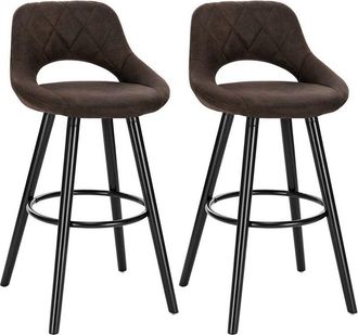 Woltu Barhocker 2er Set Barstuhl Bistrohocker Tresenhocker mit Lehne und Fu&szlig;st&uuml;tze Design Stuhl Holz Stoffbezug Dunkelbraun - Woltu