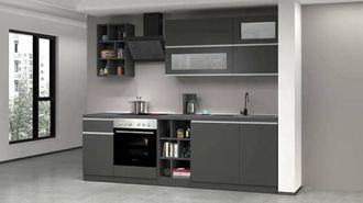 Dmora Vollst&auml;ndige K&uuml;che Ronald, Set mit Speisekammer, K&uuml;chenzeile Schrank, Linearer Blocksatz, 100% Made in Italy, 255 x 60 x 85 cm, Anthrazit und Schiefer