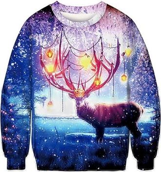 Generic Sweat Pull Noël pour Homme 2024 Col Rond Sweat Pull avec Imprimé Noel Sweat Manches Longues Pullover Moche Noel Imprimé 3D Blouse Grande Taille Tee Sh