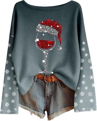 Generico Pyjama de Noël en polaire tricotée avec col rond et manches longues Robe en coton avec imprimé amusant pour femme, gris foncé, XL