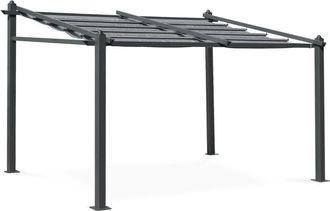 Sweeek Pergola murale en aluminium - Murum 3x4m - Toile grise - Tonnelle idéale pour votre terrasse. toit retractable. toile coulissante. structure aluminium