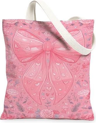 Generic Sacs fourre-tout en toile avec noeud floral, motif floral &eacute;l&eacute;gant, sacs d&eacute;picerie r&eacute;utilisables, l&eacute;gers et lavables, p&ecirc;che, 13x15 Inch
