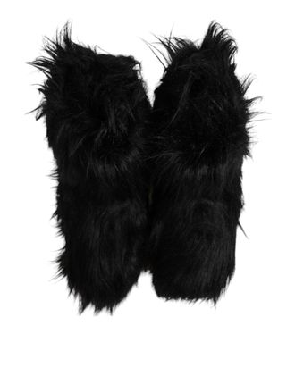Dolce & Gabbana Mens Black Faux Fur Mid Calf Boots Shoes