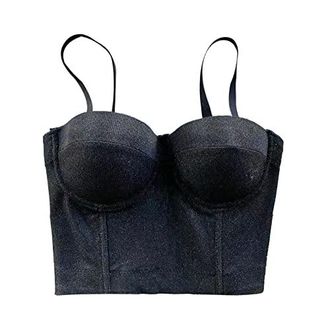 Generic Haut de festival pour femme &agrave; paillettes Y2k Slim Crop Corset &agrave; bretelles Top Rave Mesh Carnaval Haut en maille sexy Corset Tunique Argent Transparent