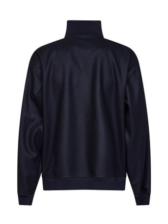 Jil Sander Mens Zip-Up Jacket Melton Wool Midnight Blue Bomber