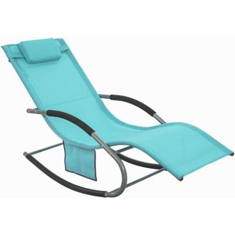 SoBuy Sobuy - Chaise longue transat de jardin bascule en textil&egrave;ne imperm&eacute;able - Appui-t&ecirc;te r&eacute;glable et repose-pieds - Pochette de rangement - OGS28HB