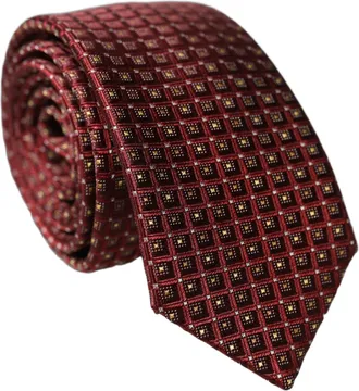 Dolce & Gabbana Burgundy Geometric Silk Adjustable Men Tied Necktie Tie