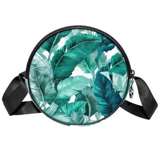 Generic Sac &agrave; bandouli&egrave;re rond pour femme, motif feuille de bananier avec fermeture &eacute;clair, bretelles r&eacute;glables, sac &agrave; main rond d&eacute;contract&eacute; pour femmes et fi