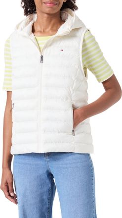 Tommy Hilfiger Damen Weste Padded Global Stripe Steppweste, Elfenbein (Ancient White), XXL