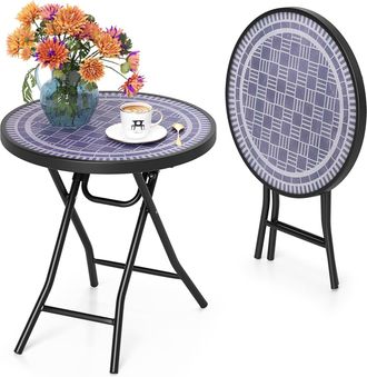 Giantex GOPLUS Beistelltisch rund, &Oslash;46cm Gartentisch klappbar aus Metall und geh&auml;rtetem Glas, Balkontisch klein wetterfest, Bistrotisch Kaffeetisch, Terrassen