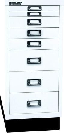 Bisley MultiDrawer, 29er Serie mit Sockel, DIN A4, 8 Schubladen, Metall, 696 Verkehrsweiß, 38 x 27.9 x 67 cm