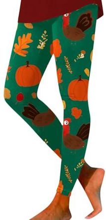 Generic Legging de sport 2026 pour femme - Imprim&eacute; citrouille - Taille haute - Confortable - Pour le sport, vert fonc&eacute;, L