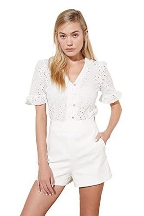 Trendyol Chemise à Boutons écru Blouse, Ecru, 40 Femme