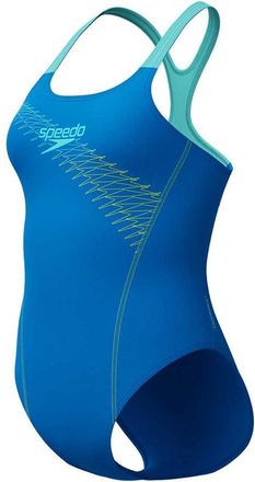 Speedo Damen Medley Logo Swimsuit Einteiliger Badeanzug, blau, 34