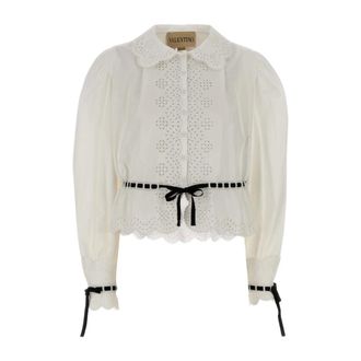 Valentino Garavani Femme, Blouses et Chemises, Blanc, Taille: 36 FR Chemise en popeline de coton brod&eacute;e