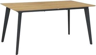 Byliving Esstisch Oklahoma/mit Auszug/Tischplatte Eichen-Optik/mit Schweizer Kante/Gestell Metall schwarz/HPL-Beschichtung/Küchentisch / 160-200 x 90, H 76 cm