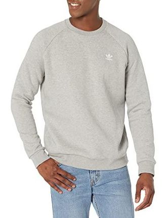 adidas Originals Mens Adicolor Essentials Trefoil Crewneck Sweatshirt, Medium Grey Heather