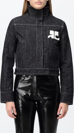 Courr&egrave;ges Kurze Jeansjacke von mit Kontrastlogo und Trichterkragen