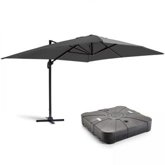Oviala Parasol d&eacute;port&eacute; 3x4m et dalle &agrave; lester sur roues aluminium gris