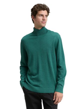 Tom Tailor Herren 1048013 Rollkragenpullover aus Baumwolle, 38681-Jasper Green Melange, XL