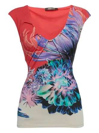 Roberto Cavalli floral-print scoop-neck top - Rot