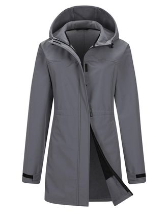 Baleaf Damen Softshelljacke Lange Wasserabweisend Softshellmantel Wasserabweisend Winterjacke Windjacke Fleece gef&uuml;tterte Regenjacke Anthrazitgrau XXL