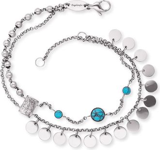 Engelsrufer Damen Armband Boho aus Edelstahl mit drei türkisen Steinen und Lebensbaum Symbol Anhänger - in zwei Längen verstellbar - nickelfrei