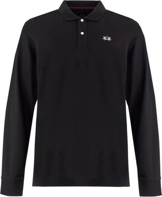 La Martina Polo manches longues en piqu&eacute; stretch - Homme - Tops - Noir - Taille: M