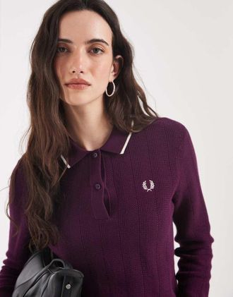 Fred Perry strukturiertes Strickhemd mit Kragen in Pflaume-Lila