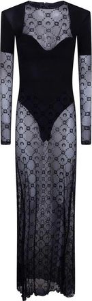 Marine Serre Robe Longue Manches Longues en Maille Monogramm&eacute;e - Femme - Robes - Noir - Taille: 36 FR