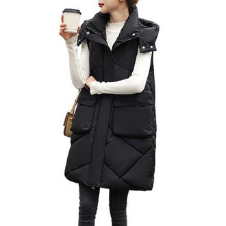 Generic Doudounes matelass&eacute;es sans manches Chalecos Para Mujer, gilets matelass&eacute;s, manteaux dhiver zipp&eacute;s, v&ecirc;tements dext&eacute;rieur dautomne, noir, taille XL