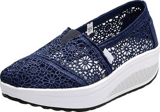 ORANDESIGNE Damen Spitze Mesh Plateau Sportlich Loafer Sommerschuh Netz mit Keilabsatz Laufschuhe Sport Freizeitschuhe Atmungsaktiv Sportschuhe Walkingschuhe B Du