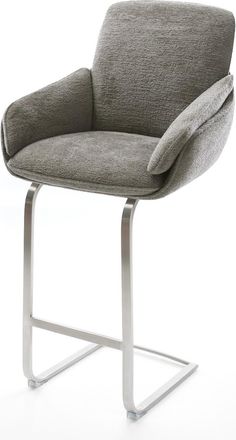 DELIFE Barstuhl Luan-Flex Boucl&eacute; Soft Schlamm Freischwinger Flach Edelstahl Silberfarben, Barst&uuml;hle