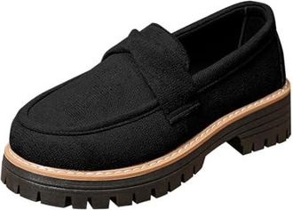 Generic Mocassins &eacute;l&eacute;gants &agrave; talons &eacute;pais pour femme, couleur unie, bout rond, intelligent, respirant, confortable, chaussures de marche d&eacute;contract&eacute;es pour le