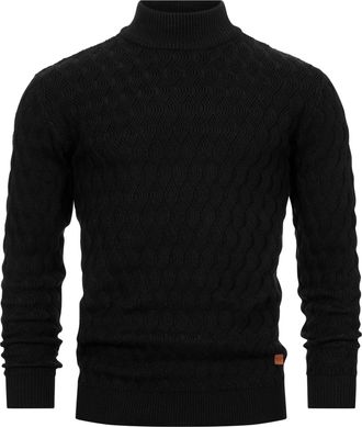 Indicode Herren INAlpha Strickpullover mit Stehkragen aus Baumwoll-Mix | Feinstrick-Pulli f&uuml;r M&auml;nner Black, XL