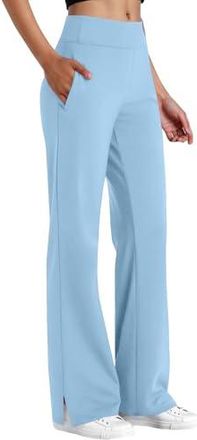 Generic Pantalon de yoga &agrave; jambes larges pour femme - D&eacute;contract&eacute; - Tendance - Taille haute - Confortable - D&eacute;contract&eacute; - Argent&eacute;, bleu clair, 4XL