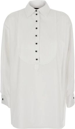 Emporio Armani Blouse col chemise en coton manches longues - Femme - Blouses et Chemises - Blanc - Taille: 34 FR