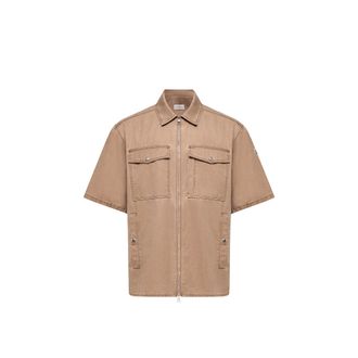 Moncler Moncler Chemise Zipp&eacute;e &Agrave; Manches Courtes En Coton, Homme, Marron, Taille: Xxl