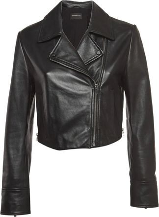 Sportmax veste en cuir à coupe crop - Noir