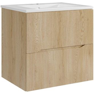Vente-Unique Meuble de salle de bain suspendu stri&eacute; avec vasque &agrave; encastrer - Naturel clair - 60 cm - ORISO
