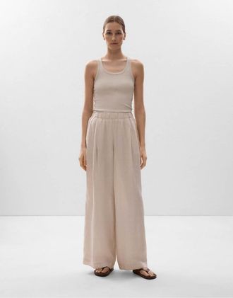 Oysho Pantalon ample en pur lin - Sable chin&eacute;-Brown