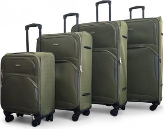 Infinity Leather Erweiterbarer weicher Khaki-Gr&uuml;n-Koffer mit 8 R&auml;dern, leichtes Gep&auml;ck, Reisetaschen, 4er-Set