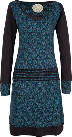 vishes Leichtes Jerseykleid Langarm mit Punkten in Schwarz-T&uuml;rkis | Gr&ouml;&szlig;e 4XL (48-50) | Handgefertigt aus 100% Baumwolle | Ideal f&uuml;r Herbst & Fr&uuml;hjahr | Nach