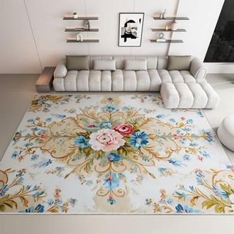 Generic Tapis de Décoration Rétro Style Chinois Fleurs Vignes - Couleur Antidérapant Tapis de Salon, 160 x 230 cm Super Doux Cuisine Balcon Moquette Lavable p