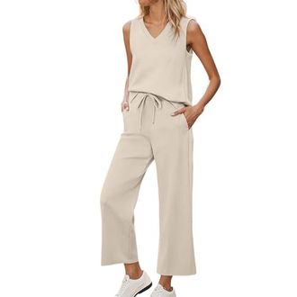 Generic Ensemble de v&ecirc;tements de d&eacute;tente pour femme - Style ann&eacute;es 70 - Gilet &agrave; pompons + pantalon + foulard + boucles doreilles + lunettes + collier - Ensemb